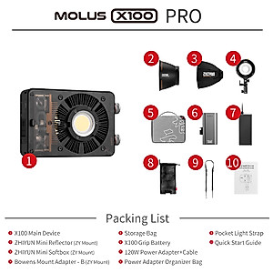 Zhiyun MOLUS X100 LED Video Light,Portable 100W 2700K-6500K CRI 95+ TLCI 97+ with Bluetooth App Brightness Control,PRO