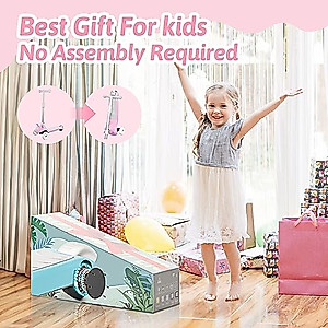 Electric Scooter for Kids Gobazaar, LED Light-up Wheels, 3 Height Adjustable, C-Shaped Handle, Lean-to Steer Design, 3 Wheel Scooter for Kids 2-10Y, Best Children's Gifts