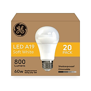 GE LED Light Bulbs, 60 Watt, Soft White, A19 (20 Pack)