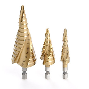 Driak 3 Pics HSS Titanium Coated Step Drill Bit Spiral Metric Sizes,Industrial DIY Woodworking Punching Tools