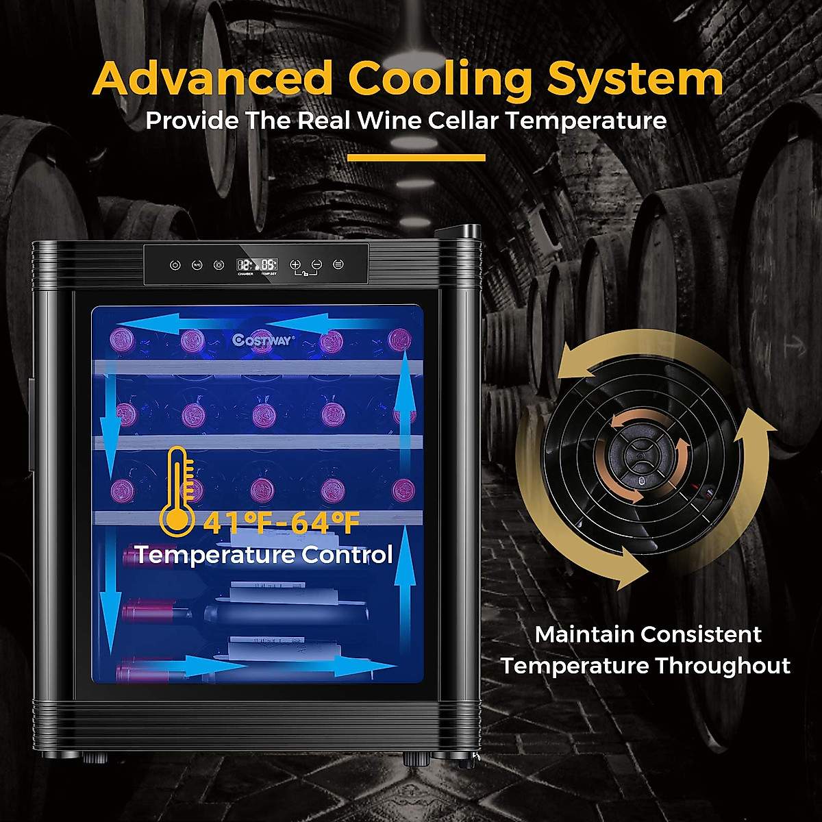 COSTWAY 20 Inch Wine Cooler Refrigerator, 21 Bottles Freestanding Small Chiller Wine Cellar with 41℉- 64℉Temperature, Double Glass Door, Countertop Mini Drink Fridge for Home Bar Office Kitchen