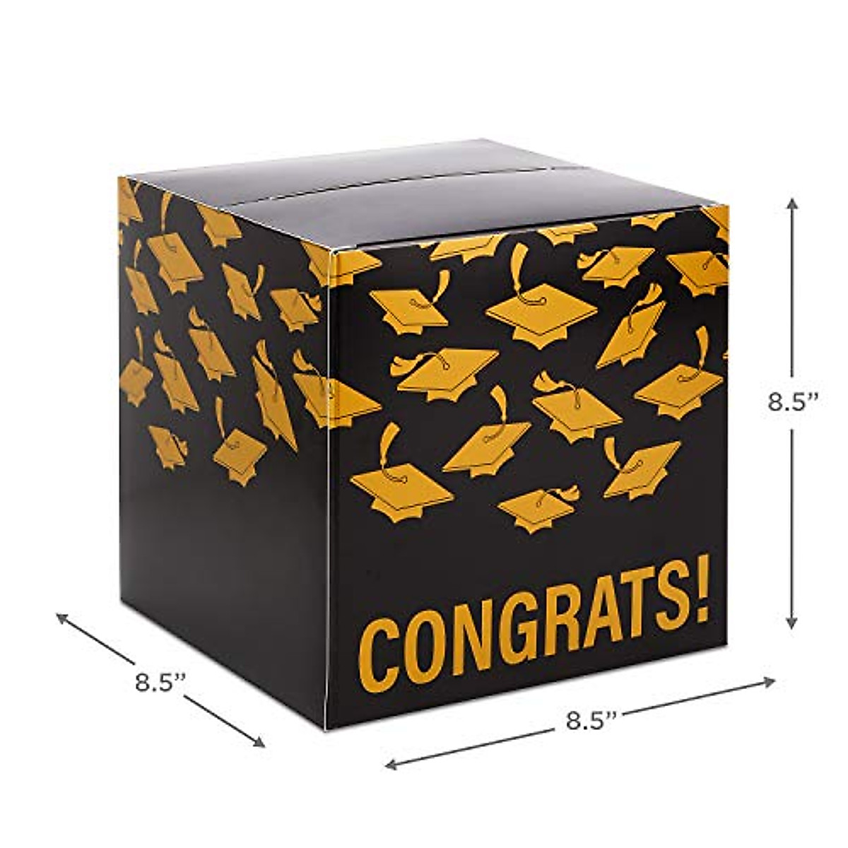 Hallmark 8" Graduation Card Box (Gold and Black, "Congrats!") Foldable Cardboard Box for Grad Parties and Open Houses