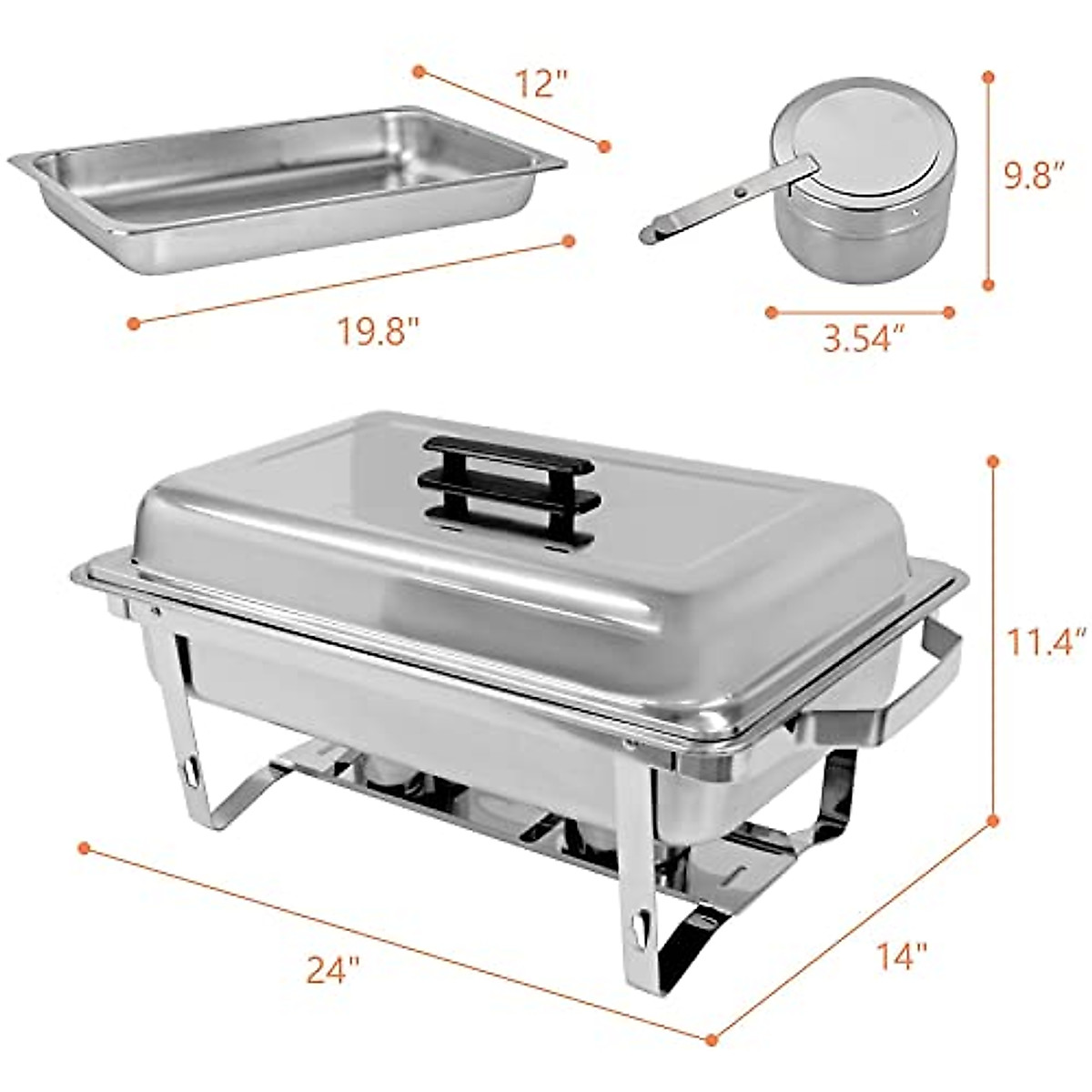 GRANDMA SHARK 4 Packs 8QT Stainless Steel Rectangular Chafing Dishes Sets with Alcohol Furnace for Catering Buffet Warmer Set Chafing Dish Buffet Set Food Warmers for Parties with Folding Frame