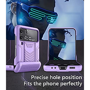 Viaotaily Armor Case for Samsung Galaxy Z Flip 4, Built-in Lens Camera Protector & Hinge Protection, Shockproof Heavy Duty Full-Body Rugged Protective Case for Samsung Galaxy Z Flip 4 5G 2022 (Purple)