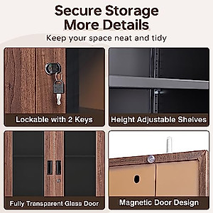 AFAIF 71" Tall Metal Storage Cabinet with Glass Door & 4 Adjustable Shelves, Freestanding Bookshelf for Home Office, Living Room, Pantry