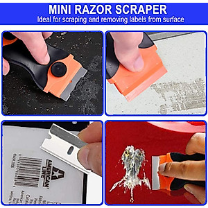 Razor Blade Scraper, 2-in-1 Scraper Tool with 10Pcs Plastic Blades and 10Pcs Metal Blades, Multi-Purpose Cleaning Razor Scraper for Decals, Stickers, Labels, Caulk, Adhesive, Paint Removal