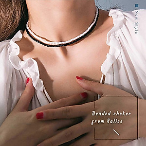 Yalice Boho Choker Necklace Chain Rice Beaded Necklaces Summer Surfer Costume Neck Accessories for Women (White)