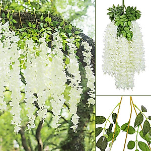 Beautymee Artificial Wisteria Garland 12Pack 3.6 Feet Artificial Flowers Fake Wisteria Vine Silk Flower for Wedding Decorations Home Garden Party Decor (White, 12)