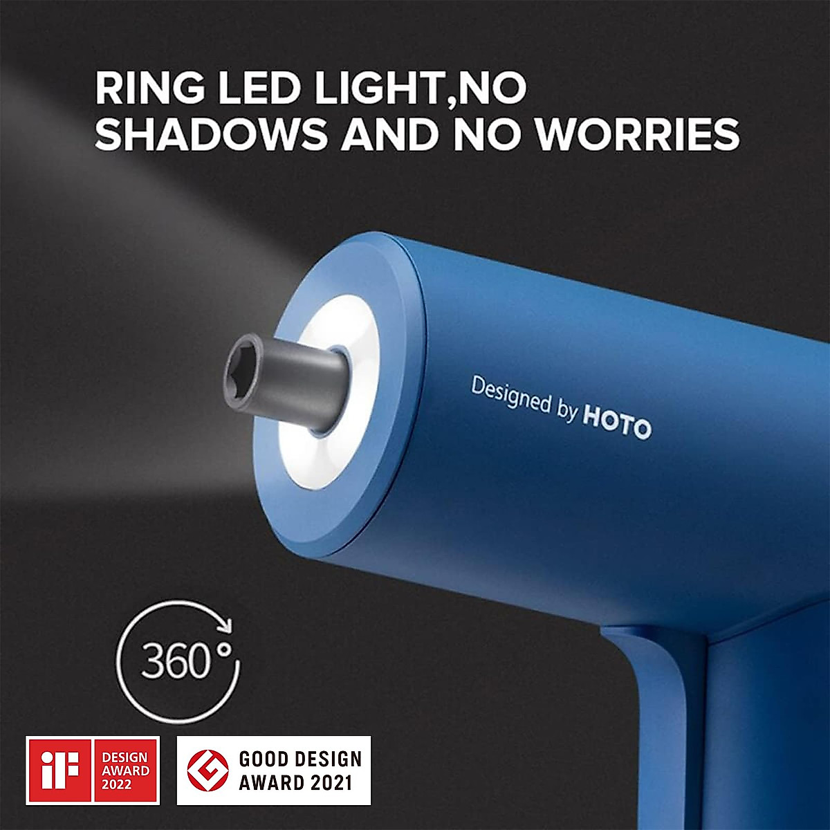 HOTO Cordless Screwdriver Set with Storage Bag, 3.6V Electric Screwdriver Rechargeable USB-C, 5 N.m Torque, 2000mAh Battery, LED Light & 10 Pcs Bits for Furniture/Electrical Repairs, Night Blue