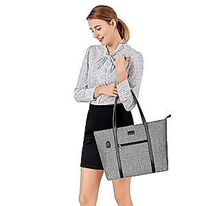 MOSISO USB Port Laptop Tote Bag for Women,Compatible with MacBook, 17-17.3 inch Notebook and Chromebook, Work Travel Business Computer Bag with Small Purse, Gray