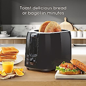 iSiLER 2 Slice Toaster, 1.3 Inches Wide Slot Bagel Toaster with 7 Shade Settings and Double Side Baking, Compact Bread Toaster with Removable Crumb Tray, Defrost Cancel Function Black
