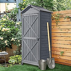RUNWON 2x1.5Ft Outdoor Wooden Storage Sheds with Door, Waterproof Garden Storage Tool Shed for Backyard Garden Patio Lawn