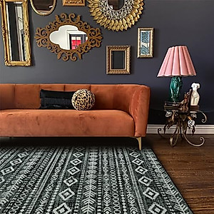 Lahome Boho Moroccan 8x10 Area Rugs, Ultra-Thin Soft Black White Rugs for Living Room Washable, Non-Shed Tribal Print Large Indoor Carpet Stain Resistance for Bedroom Playroom Nursery