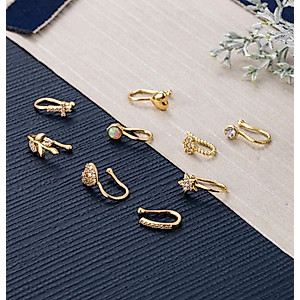 Masedy 9Pcs Fake Nose Rings Hoop Clip On Faux Setump Cartilage Tragus Ring Non Piercing Jewelry G