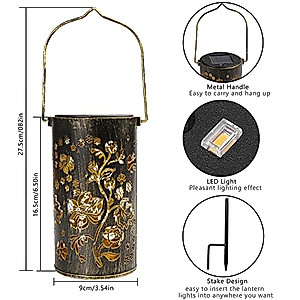 Taomika 2 Pack Solar Lanterns Garden Hanging Solar Lantern Outdoor Waterproof, Solar Lantern Metal LED Decorative for Patio Yard, Pathway, Fence, Walkway, Decorative Lamp