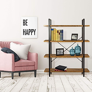 Atlantic Urban Multipurpose 4 Tier Shelf Modern Wood Look with Metal frame Woodgrain/Black, PN38408136
