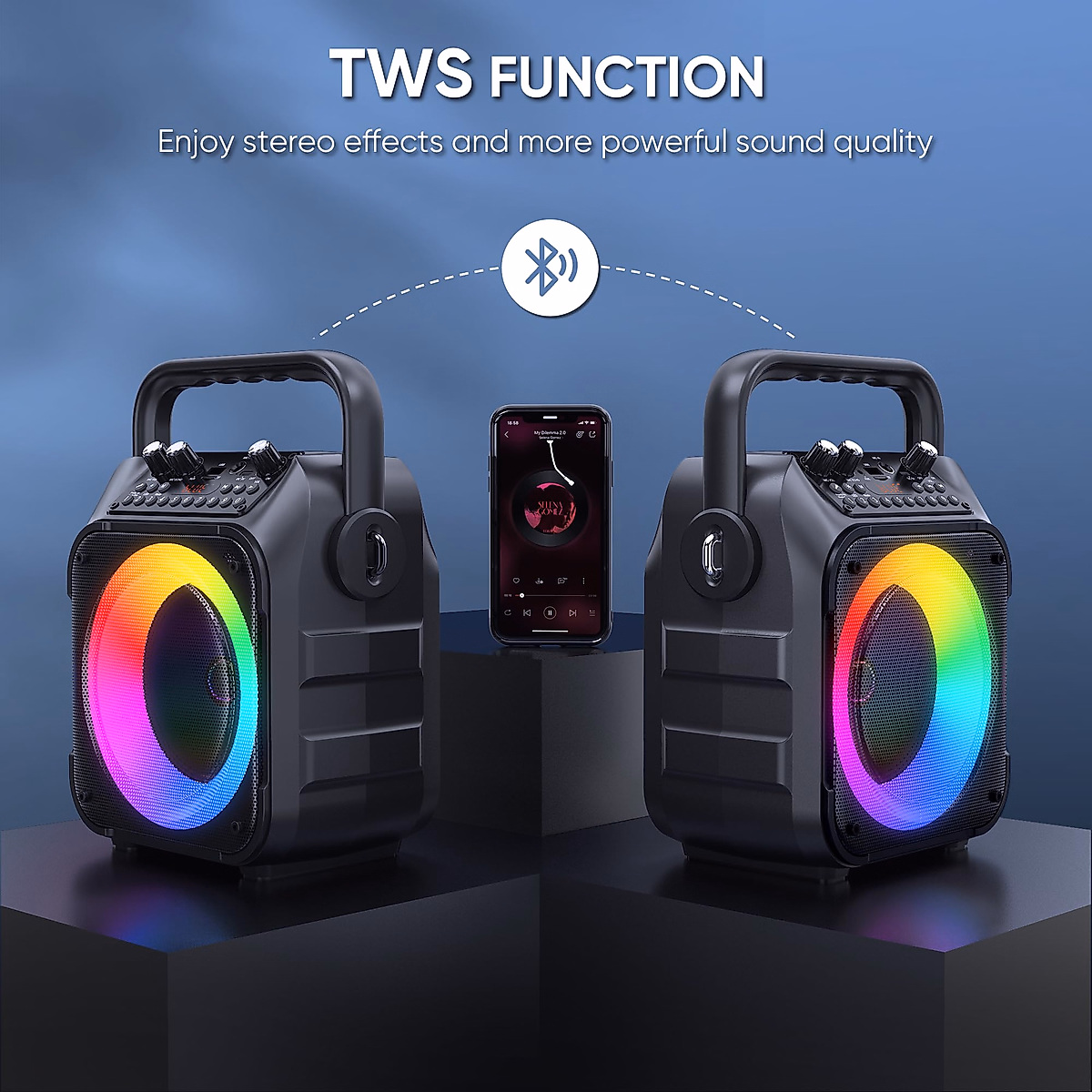 Karaoke Machine, Portable Bluetooth Speaker with 2 Wireless Microphones for Adults & Kids with Lights, Karaoke Microphone with PA System Supports USB/TF/REC/FM/AUX for Home Party