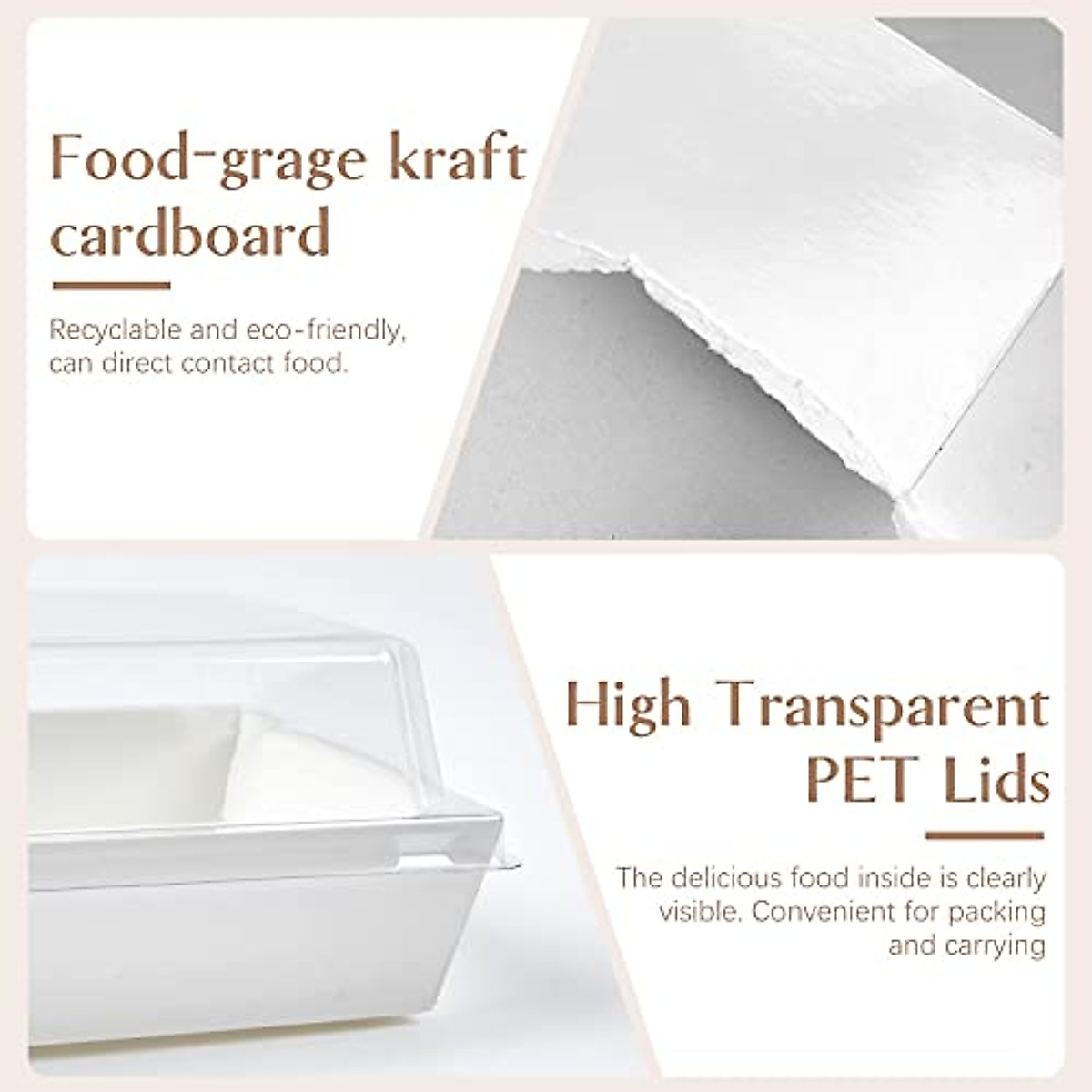 ZORRITA 50 Pack Paper Charcuterie Boxes with Clear Lids, Disposable Sandwich Boxes Square Cake Box To Go Food Containers for Bakery, Strawberries, Cake Slice and Cookies (White)