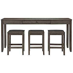 Signature Design by Ashley Rokane Urban Farmhouse Counter Height Dining Room Table Set with 3 Bar Stools, Brown