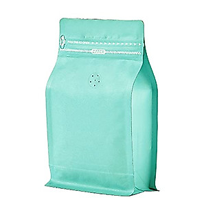 50 Count 16 Ounce Tiffany Blue Kraft Paper Coffee Bags with Air Release Valve, High Barrier Coffee Pouches for Home, Store, Flat Bottom (50pcs/16oz, 1lb, 500g)