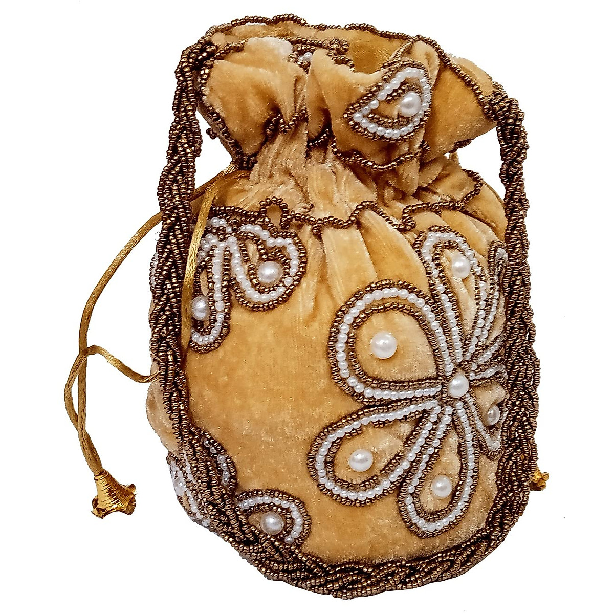 Purpledip Potli Bag (Drawstring Purse): Gold Thread Sequin Embroidery