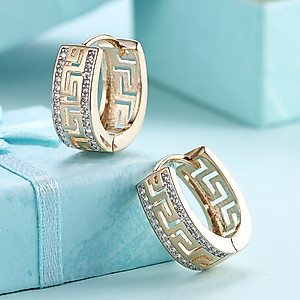 WSKFLY 14K Gold Plated Double Row of Diamonds Huggie Earrings for Women,Cubic Zirconia hoop Earrings