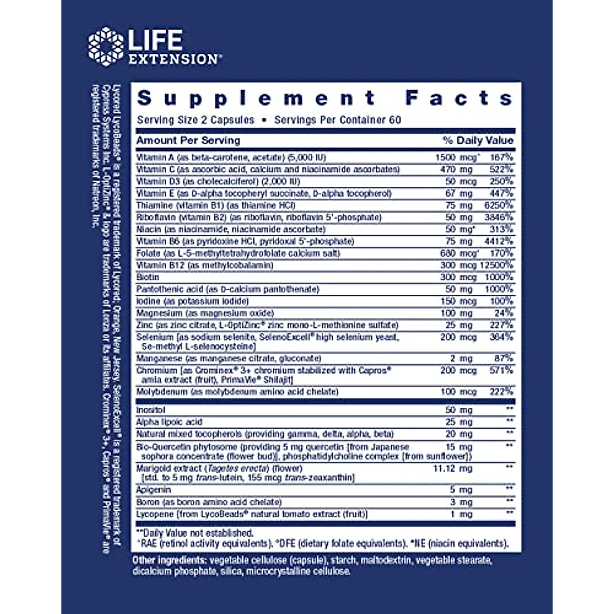 Life Extension Two-Per-Day High Potency Multivitamin & Mineral Supplement - Vitamins, Minerals, Plant Extracts, Quercetin, 5-MTHF, Folate & More - Gluten-Free, Non-GMO - 120 Capsules