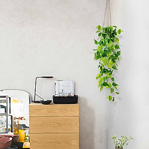 BACAMA Artificial Hanging Plants in White Pot Fake Greenery Vines Decor with Rope for Office Garden Home Wedding Room Decorations 1PCS