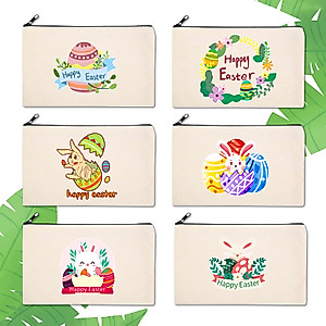 Visbouble 6 Pack Blank Craft DIY Canvas Makeup Bag - Cosmetic Bag with Zipper, Easter Gift Plain Pencil Case Pen Pouch for Cricut, Travel Toiletry Small Bag with 6 PCS Individual Gift Packaging