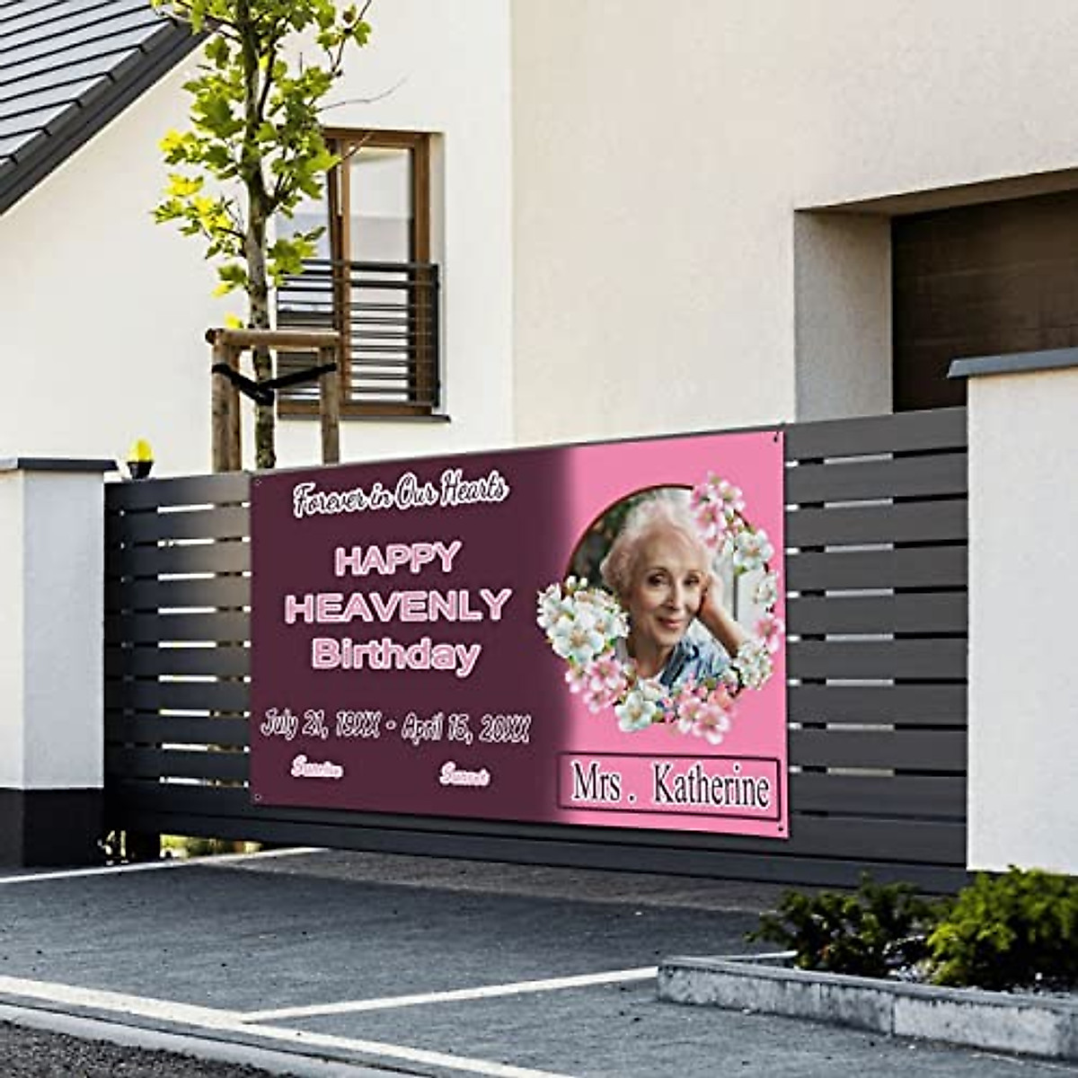 Custom Memorial Banner, Personalized Birthday Banners in Memory with Photo Name Date, Customizable Polyester Happy Heavenly Birthday for Outdoor Porch Patio Decorations 47x71 inches
