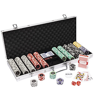 Brybelly 500-Count Eclipse Poker Chip Set & Padded Aluminum Case – Heavyweight 14g Clay Composite Chips with Case & Playing Cards + Dealer Button - Poker, Texas Hold 'em, Casino Game Night
