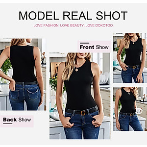 Dokotoo Womens Ladies Basic Ribbed Thick Strap Low Cut Solid Color Tight Slimming Fitted Sleeveless Shirts Sports Workout Long Tank Tops Activewear Tops Blue S