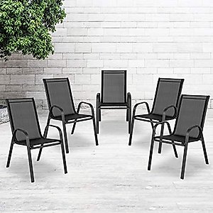 Flash Furniture 5 Pack Brazos Series Black Outdoor Stack Chair with Flex Comfort Material and Metal Frame