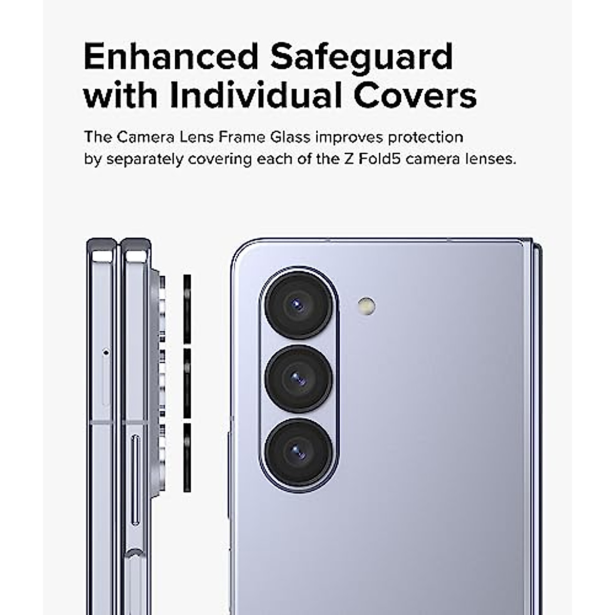 Ringke Camera Lens Frame Glass Compatible with Samsung Galaxy Z Fold 5 Camera Lens Protector, Tempered Glass Covers and Aluminum Alloy Frames - Black