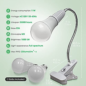 Briignite Grow Lights for Indoor Plants, Full Spectrum Grow Light, 11W LED Clip On Grow Lights 100W Equivalent, Adjustable Gooseneck, Bulbs Replacement, Grow Lights for Seed Starting, Succulents