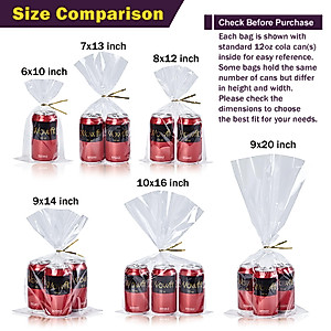 Wowfit 50 CT 8” x 12” Clear Flat Cellophane Treat Bags with 6” Gold Twist Ties, Cello Packaging for Mugs, Dessert, Muffins, Party Favors and Gift Wrapping