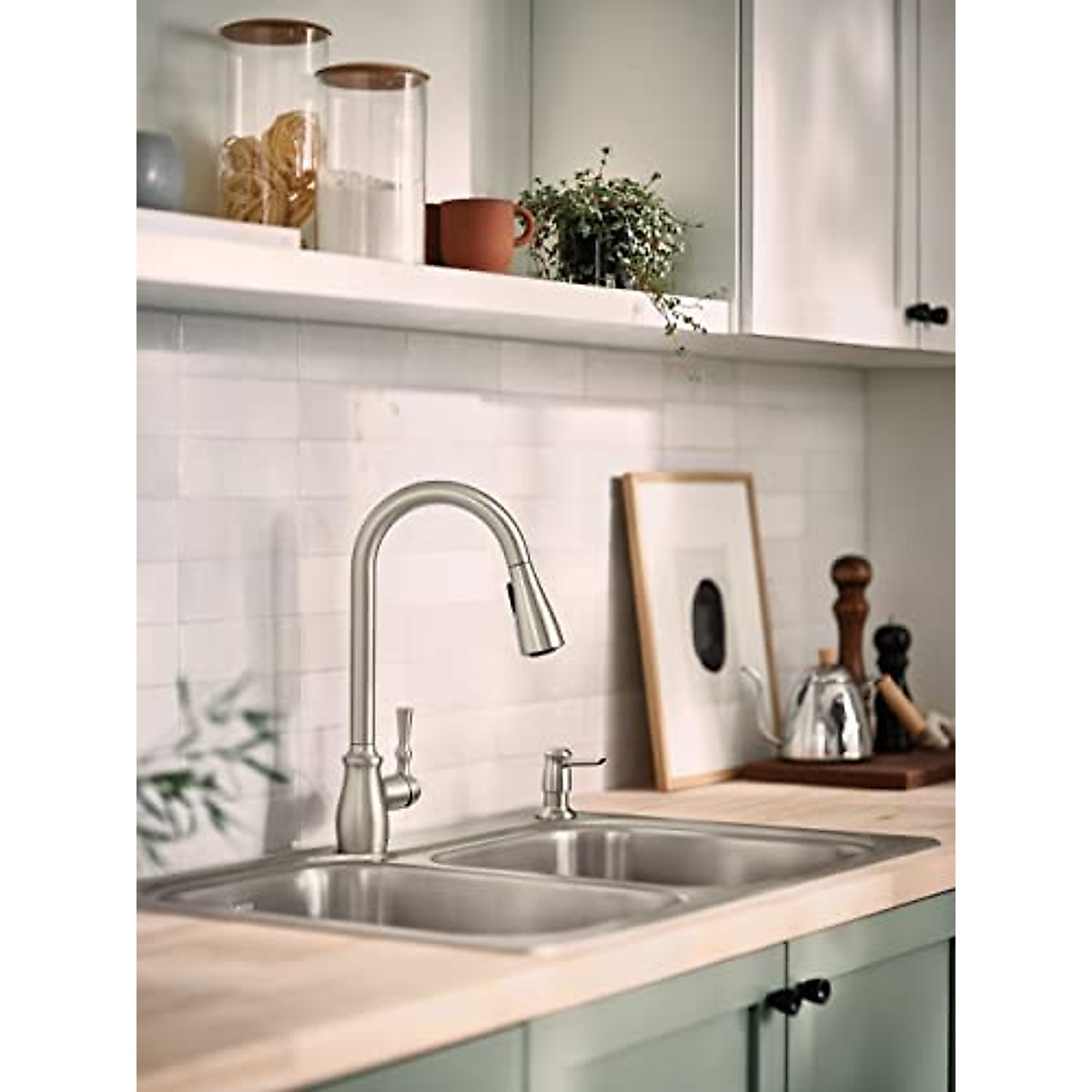 Moen Lainie Stainless Dual-Mount 22-Inch x 33-Inch Stainless Steel Kitchen Sink with Pulldown Kitchen Faucet and Soap Dispenser, All-in-One Kit, 21689