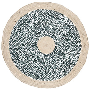 SAFAVIEH Cape Cod Collection 6' Round Light Blue / Natural CAP210M Handmade Braided Jute & Cotton Area Rug