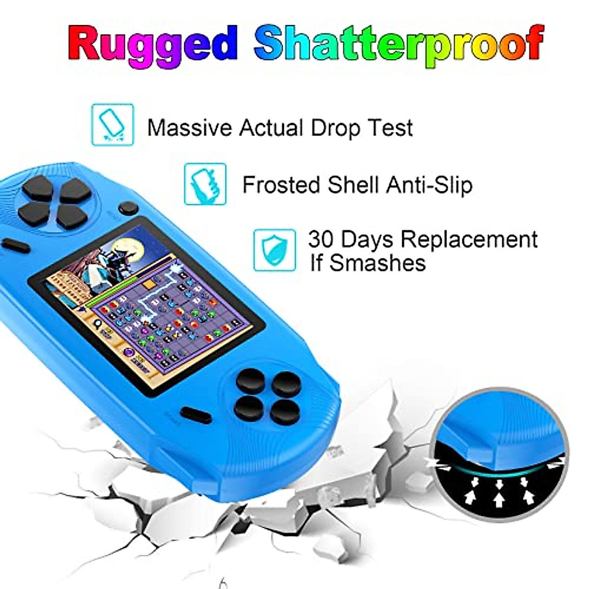 Beijue 16 Bit Handheld Games for Kids Adults 3.0'' Large Screen Preloaded 100 HD Classic Retro Video Games USB Rechargeable Seniors Electronic Game Player Birthday Xmas Present (Blue)