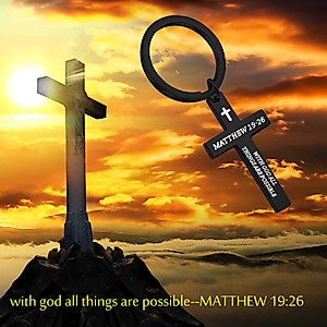 KUIYAI Matthew 19:26 with God All Things are Possible Cross Religious Keychain Christian Gift Bible Verse Inspirational Keyring (Black keychain)