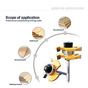 CSOOM 2-Piece Tongue and Groove Router Bit Set with 1/4 Inch Shank, 3 Teeth, and Adjustable T Shape - Ideal Woodworking Tool for Wood Milling and Cutting