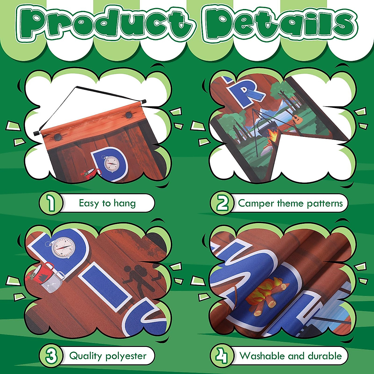 Chiisong 3 Pcs Camping Party Banners Camping Door Porch Sign Camping Party Decoration Camper Adventure Sign Welcome Camping Banner for Camping Theme Birthday Party Classroom Campsite Decorations