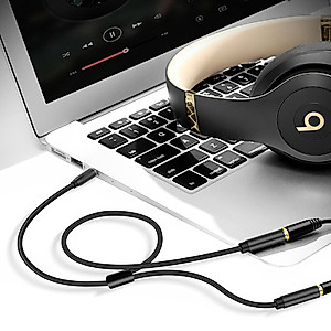 Guamar Audio Splitter for Headphones/Mic (2 Pack),USB C to 3.5mm Audio Jack Adapter,Headset 3.5mm Y Cable Dual Earphone Jack Aux Stereo Cord for 2 TRRS Microphones to PC,Phone,Tablet,Laptop