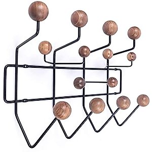 AngelcityCC Practical Coat Rack Wall Hanger Coat Rack Solid Walnut Wooden Balls Wood Modern Wall Mounted Coat Hooks with Painted Solid Wooden Balls Classic Coat Rack
