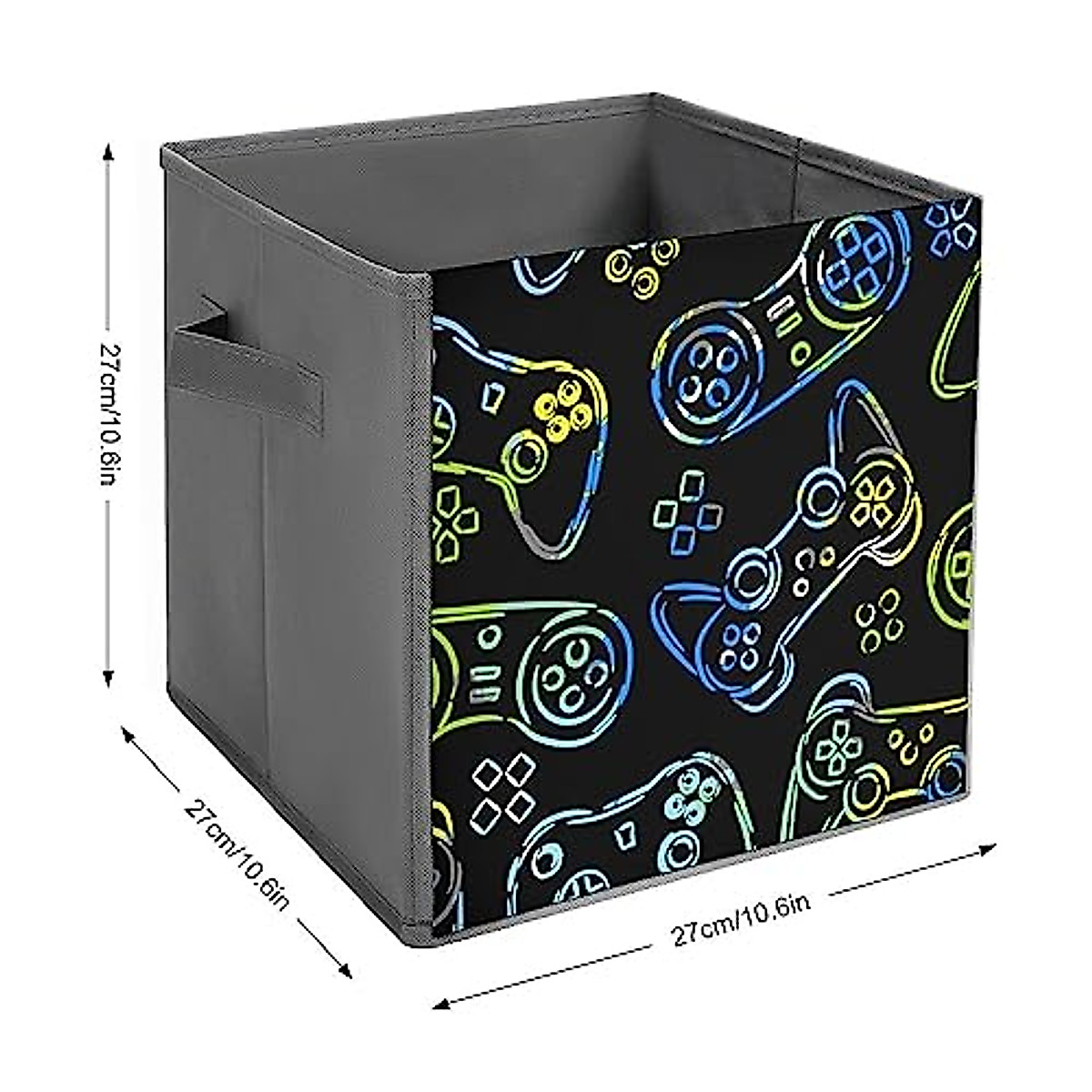 DamTma Storage Cubes Colorful Joystick Game 11 Inch Cube Storage Bin with Handles Video Games Fabric Collapsible Cube Baskets for Shelf Toys Clothing Books