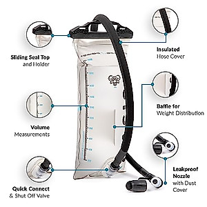 Water Buffalo Hydration Bladder - Water Bladder for Hiking Backpack - Leak Proof 2L Hydration Bladder - Water Reservoir Insulated Hose & High Flow Bite Valve - Oasis 2 Liter Hydration Bladder