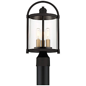 Avani Modern Contemporary Outdoor Post Light Fixture Black Warm Brass Metal 15 3/4" Clear Glass for Exterior House Porch Patio Outside Deck Garage Yard Garden Driveway Home Lawn - John Timberland