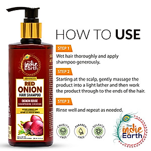 Red Onion Shampoo with Caffeine, Curry Leaf, and Indian Alkanet Root – Advanced Formula for Hair Fall Control, Split Ends Repair, and Dandruff Reduction – Gentle & Chemical-Free – 200ml