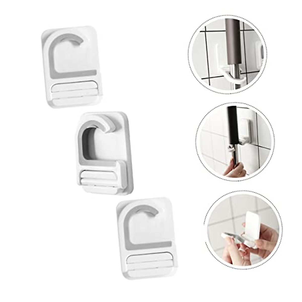 CIYODO 3pcs Bathroom Punch-Free Hanger Clips Mount Storage Shape Broom Racks Traceless Hook Garden Holds Slip Grippers White C- Organizer Anti- Wall Self Multifunctional Drilling