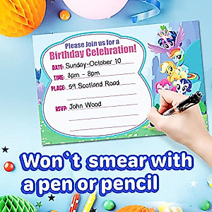 Set of 20 Pony Little -Themed Happy Birthday Invitation Cards & Envelopes - Lightweight (240g), Postcard Style Invites for the Perfect Party Pack